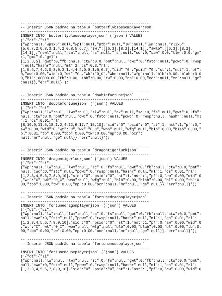 JSON Inserts for Game Data Tables | PDF