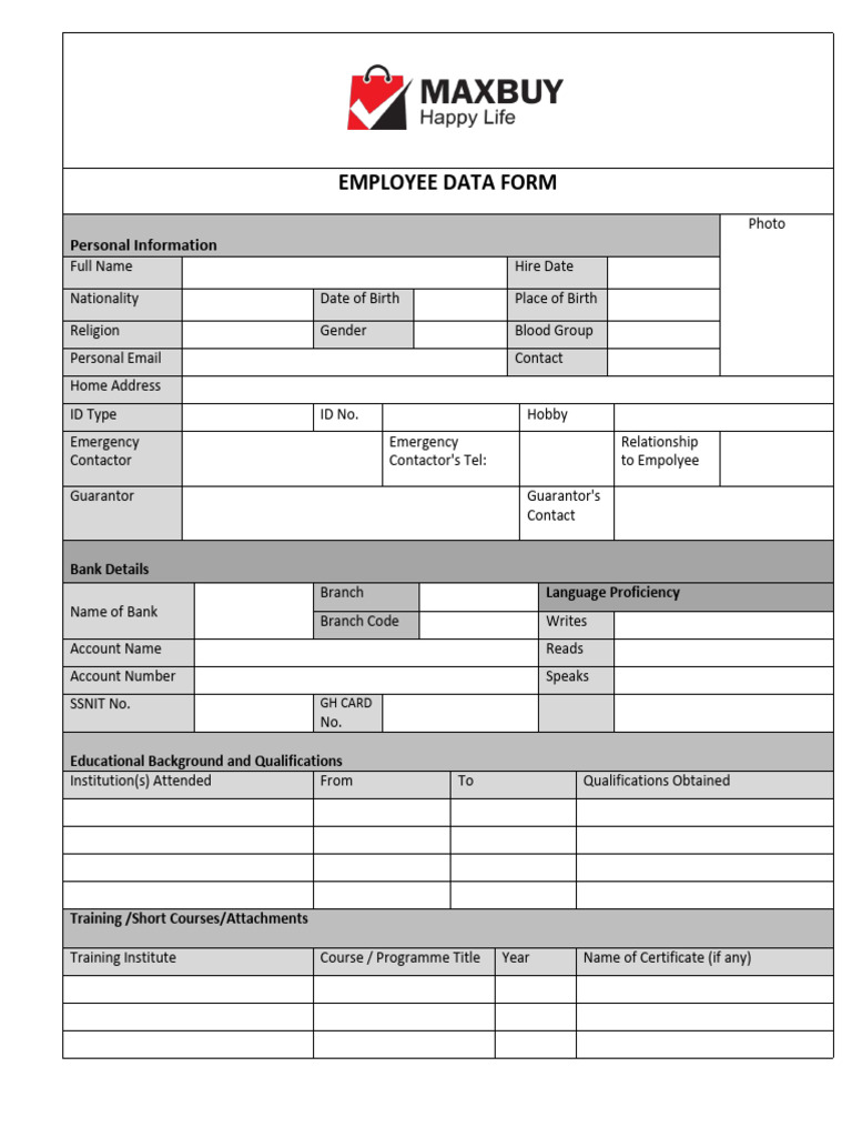 Employee Data Form Maxbuy'24 | PDF | Employment | Justice