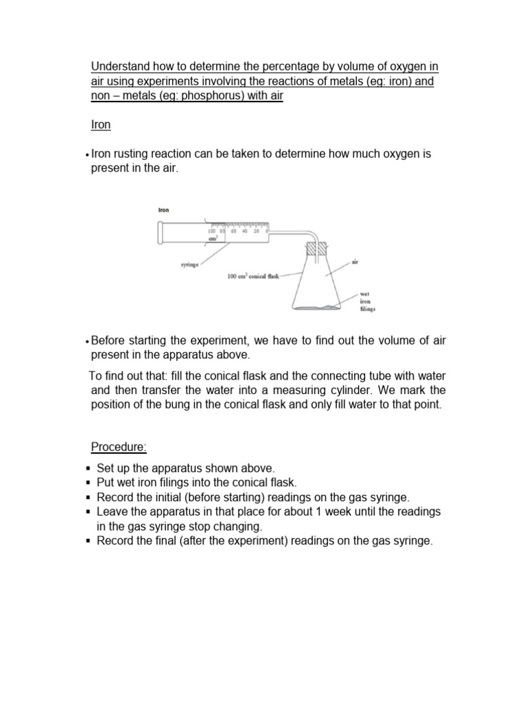 Oxygen Percentage in Air Experiment | PDF