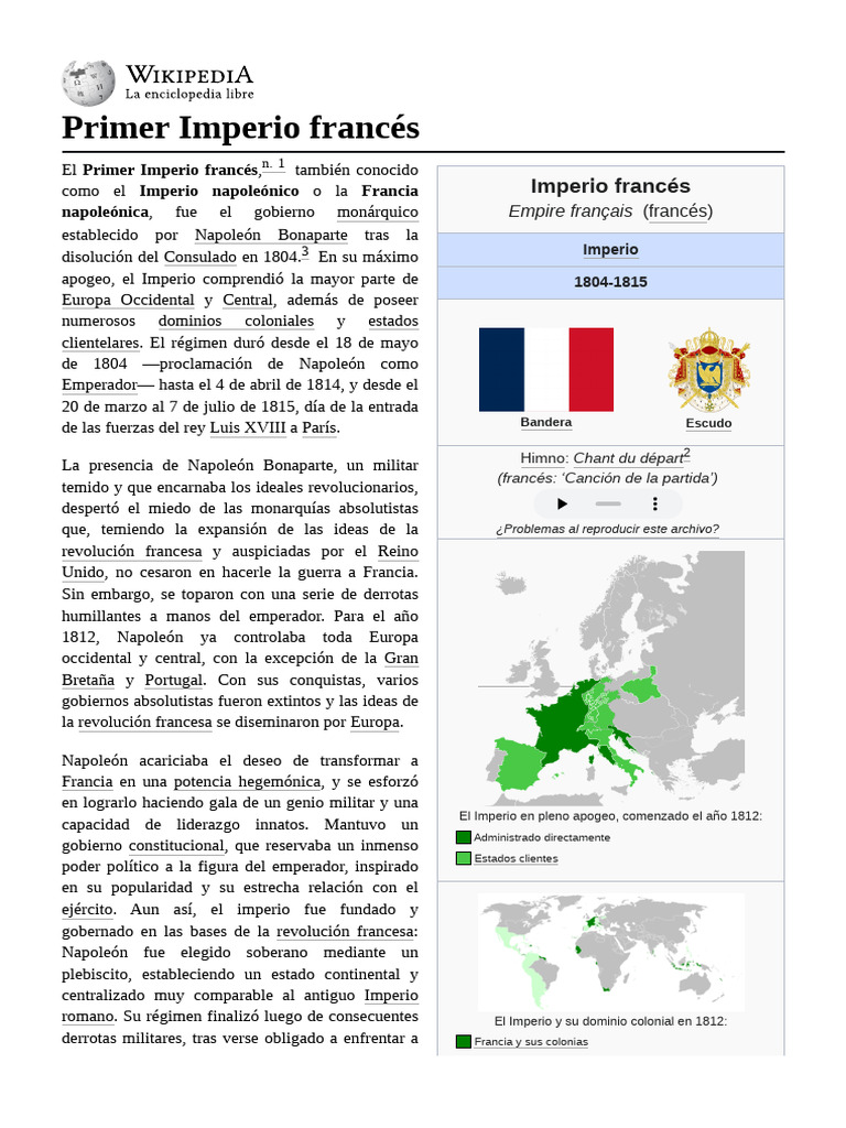 Primer Imperio Francés | PDF | Primer imperio francés | Napoleón
