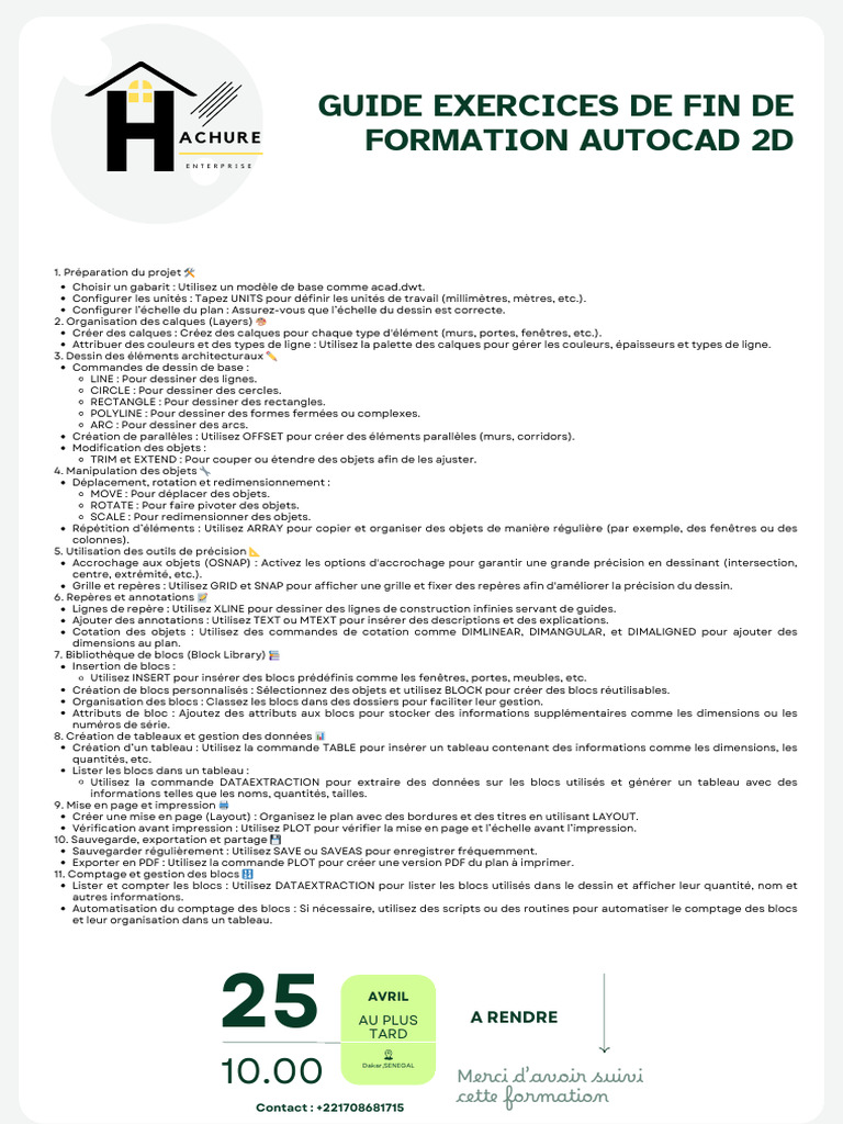 Guide d'Exercices AutoCAD 2D | PDF | Mise en page