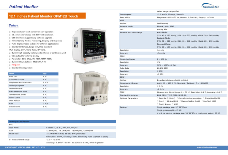 12.1" Touchscreen Patient Monitor | PDF | Electrocardiography ...