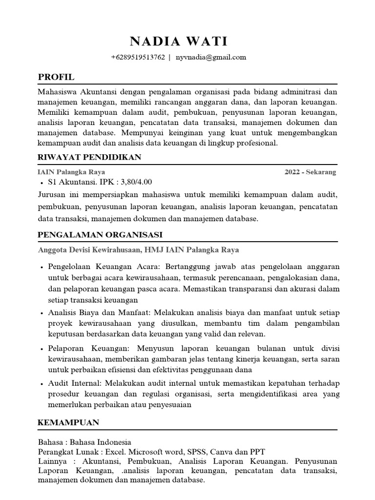 CV NADIA WATI | PDF