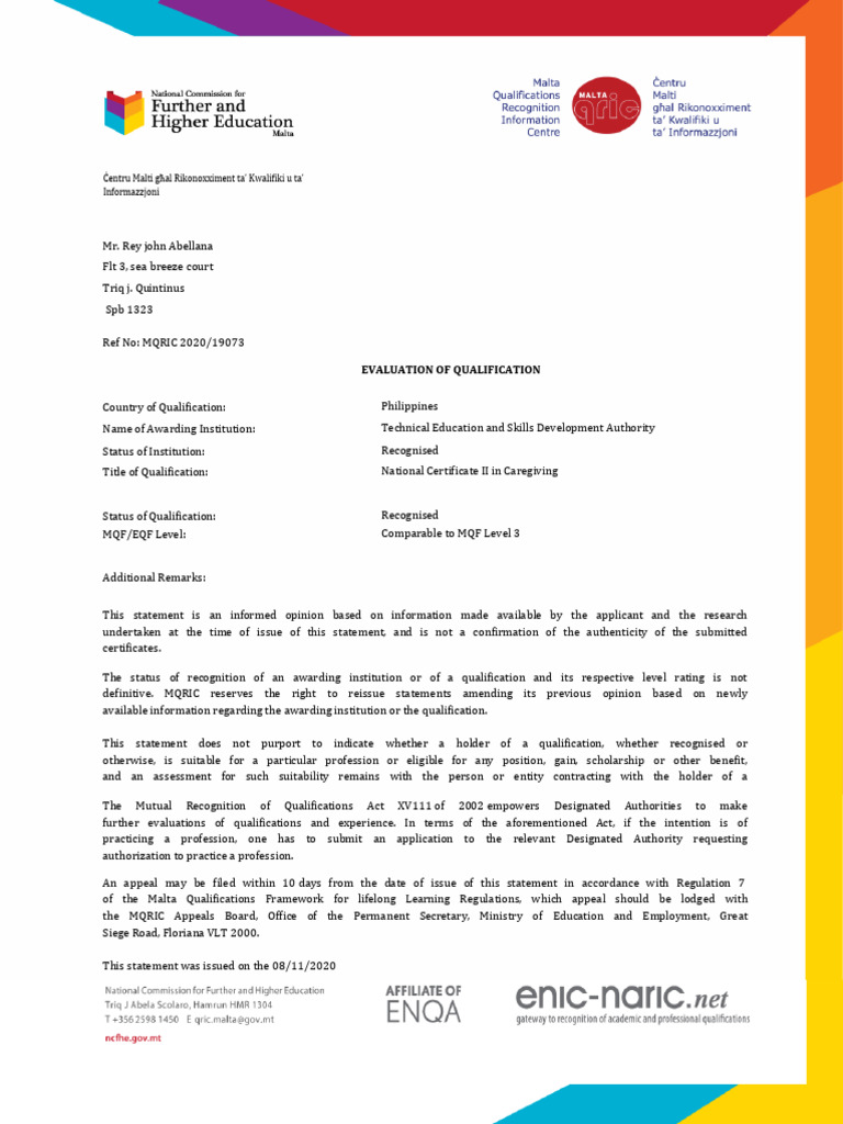 Final Qualification Statement | PDF