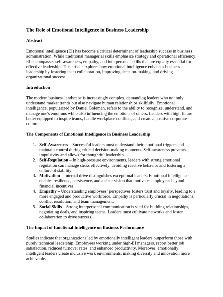The Role of Emotional Intelligence in Business Leadership | PDF ...