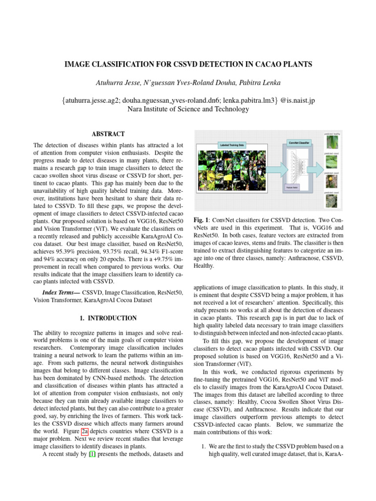 Classification D'images Pour La Détection Du CSSVD Dans Les Plants de ...