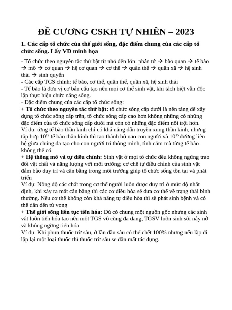 ĐỀ CƯƠNG CSKH TỰ NHIÊN | PDF