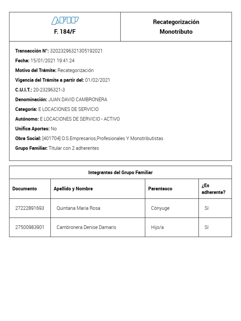 AFIP _ Formulario 184 al 19052021 | PDF