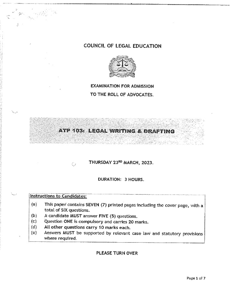 Legal Writing and Drafting Past Papers | PDF