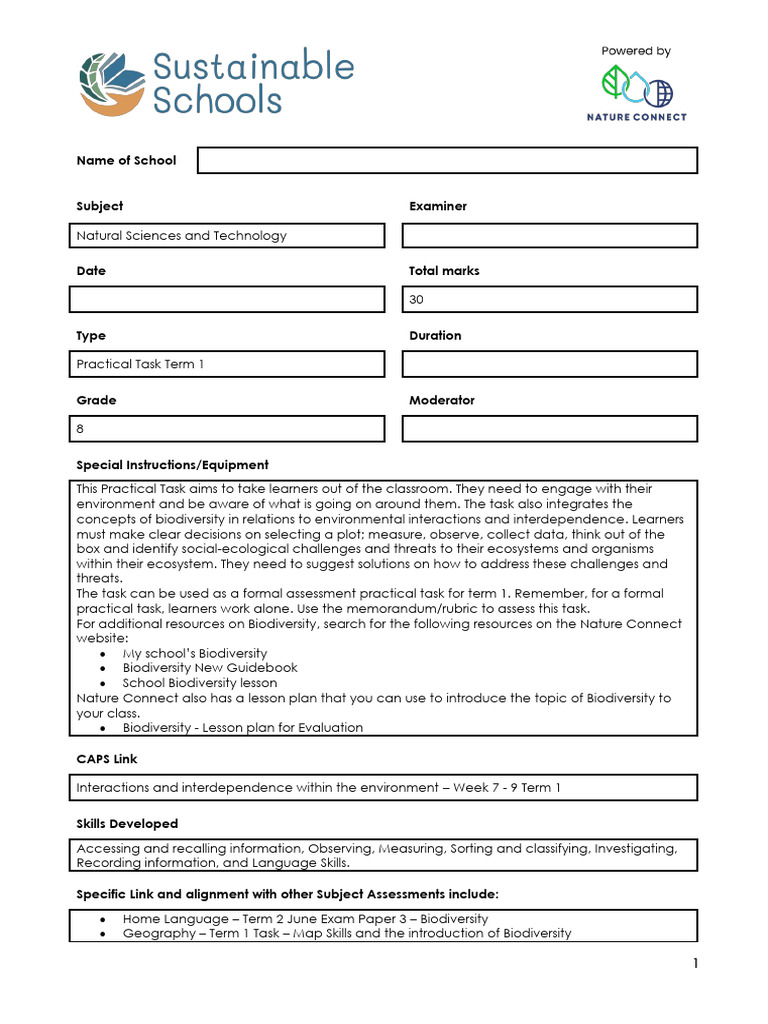 Grade 8 Biodiversity Practical Task | PDF | Ecosystem | Plants
