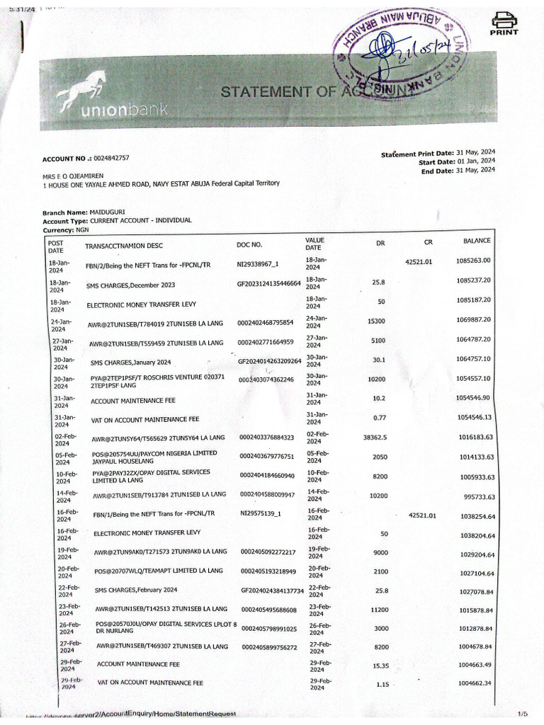 Eunice Bank Statements | PDF