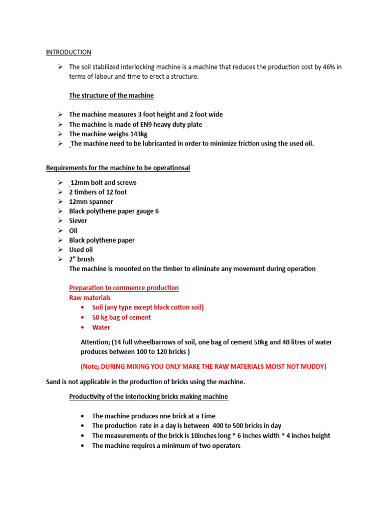 Okolea Interlocking Machine Manual | PDF | Brick | Cement