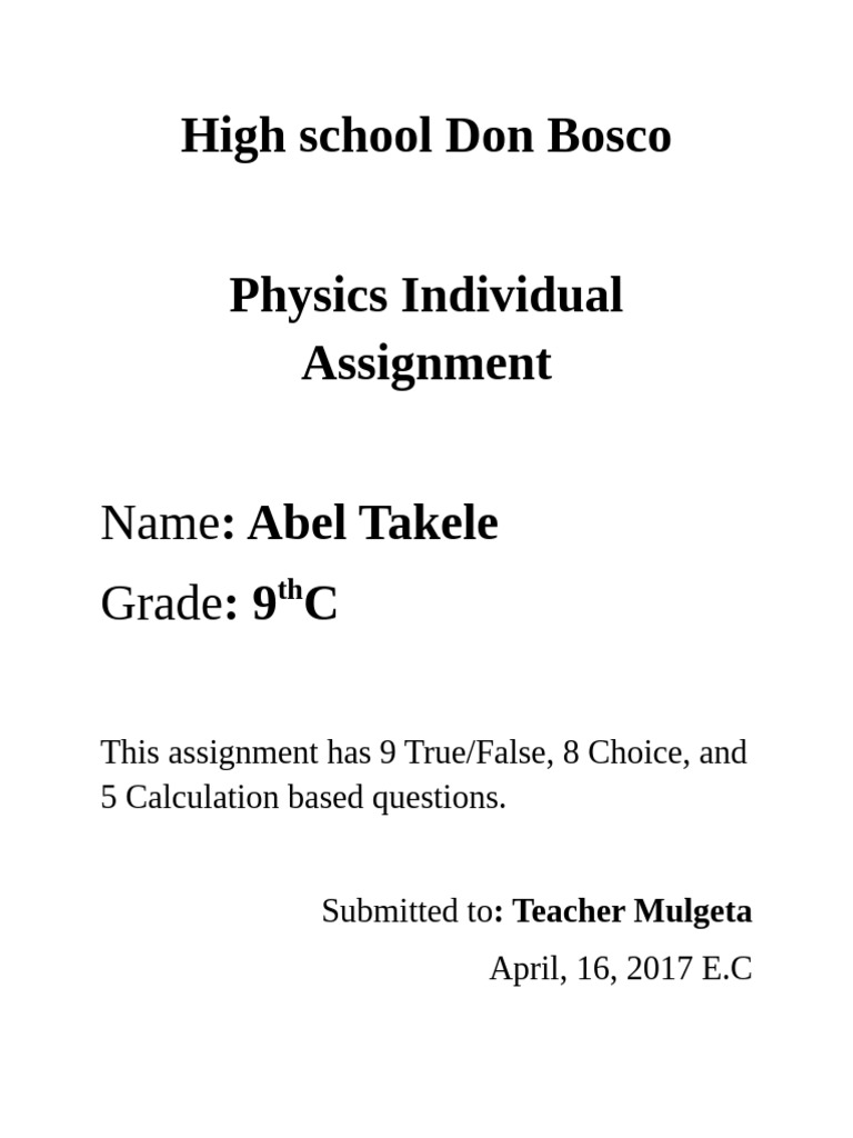 9th Grade Physics Assignment on Simple Machines | PDF | Machines | Lever