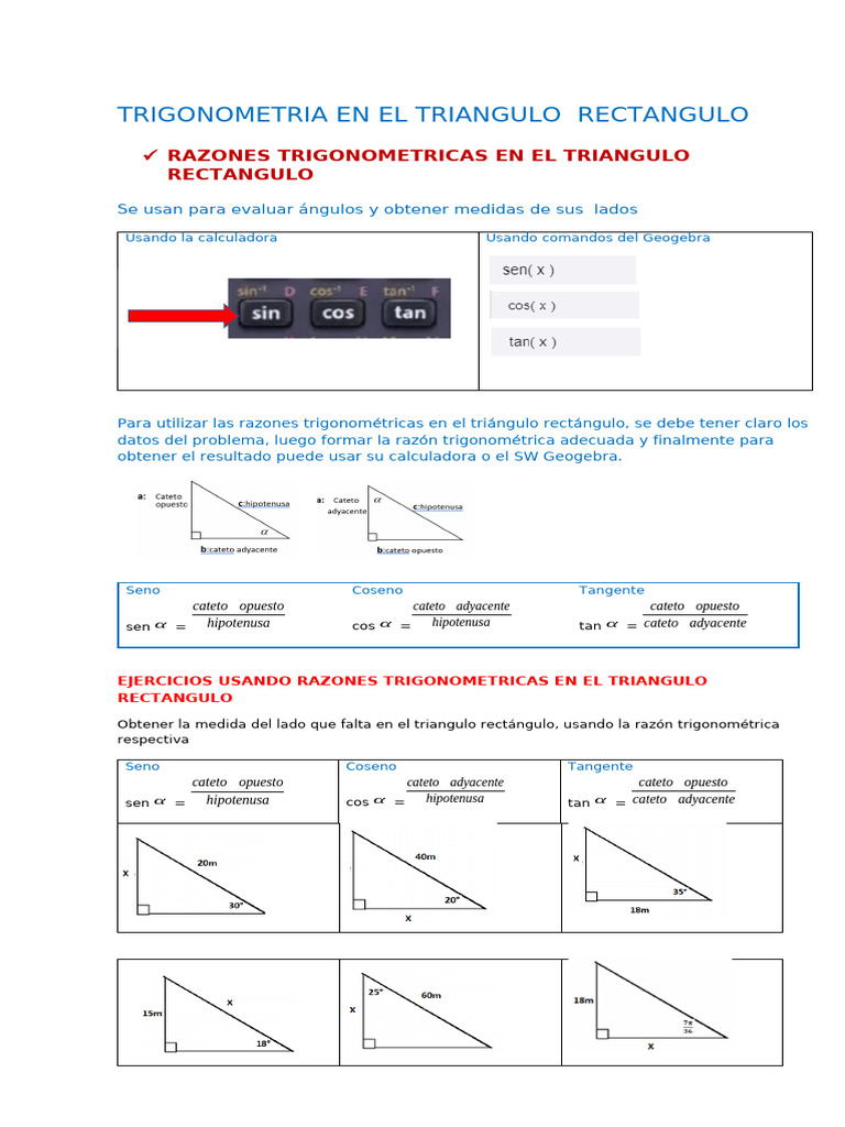 Razones trigonometricas en el triángulo rectángulo | PDF | Funciones trigonométricas | Triángulo