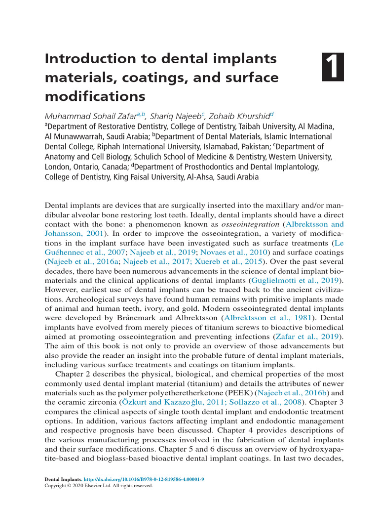 1 - Introduction To Dental Implants Materials Coatings and - 2020 ...