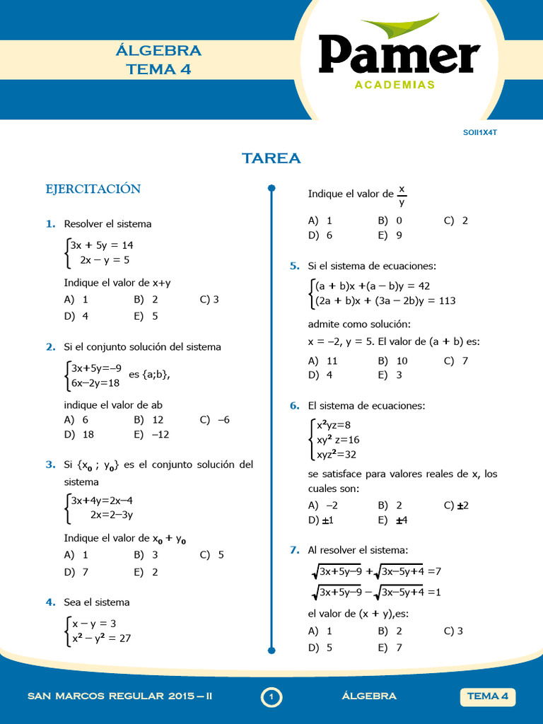 Algebra Sem 4 | PDF | Ecuaciones | Matemáticas