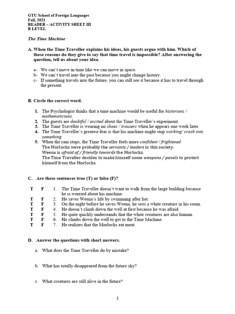 The Time Machine - Activity Sheet | PDF | The Time Machine