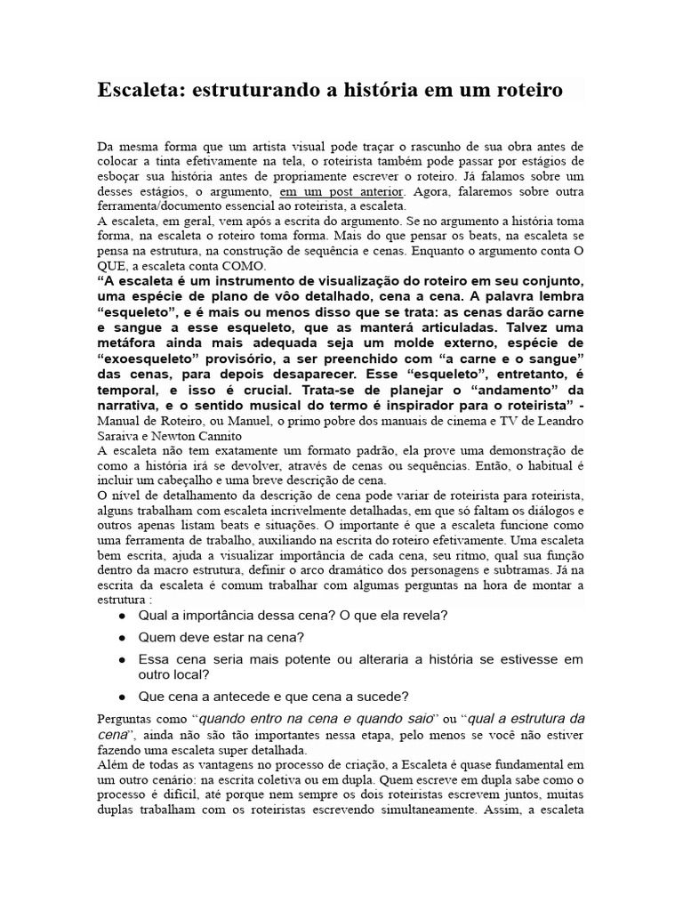 Escaleta. Fund. Roteiro | PDF | Roteiro | Escrita