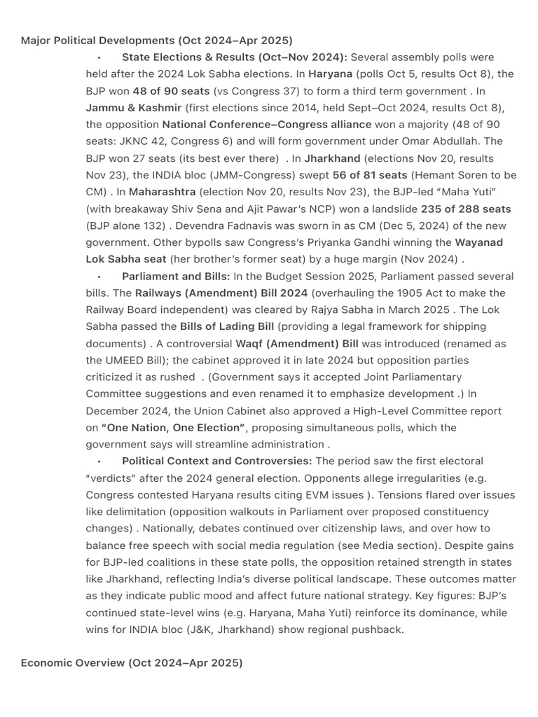 Major Political Developments in India 2025 | PDF | Inflation | Social Media