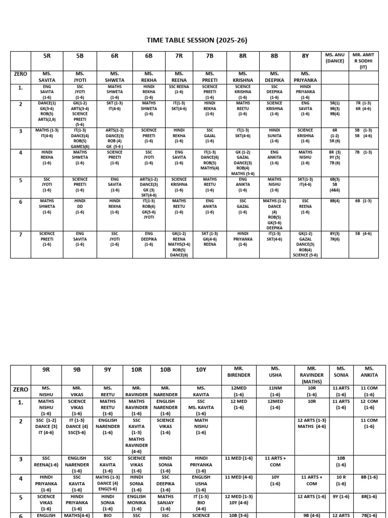 Swami Nitanand Public School (Time Table 2025-26) 17-4-25 11 | PDF