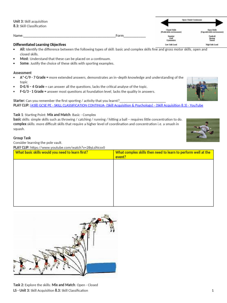 Skill Classification in GCSE PE | PDF | Table Tennis