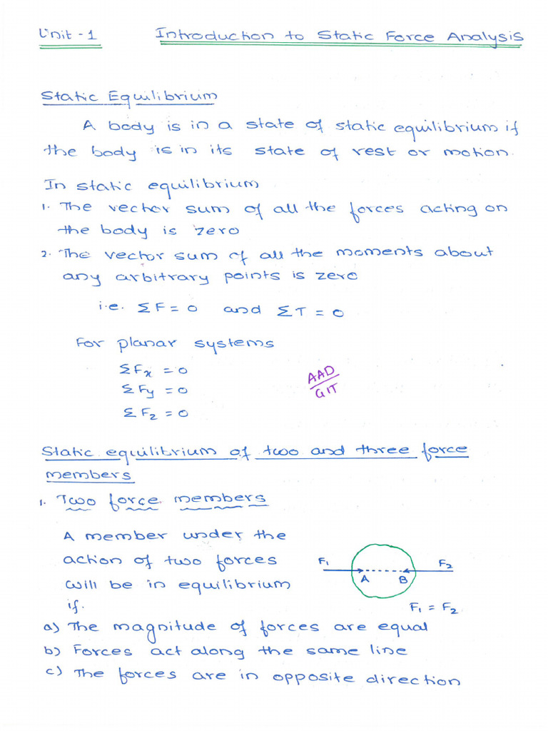 Unit - 1 - Introduction To Static Force Analysis | PDF