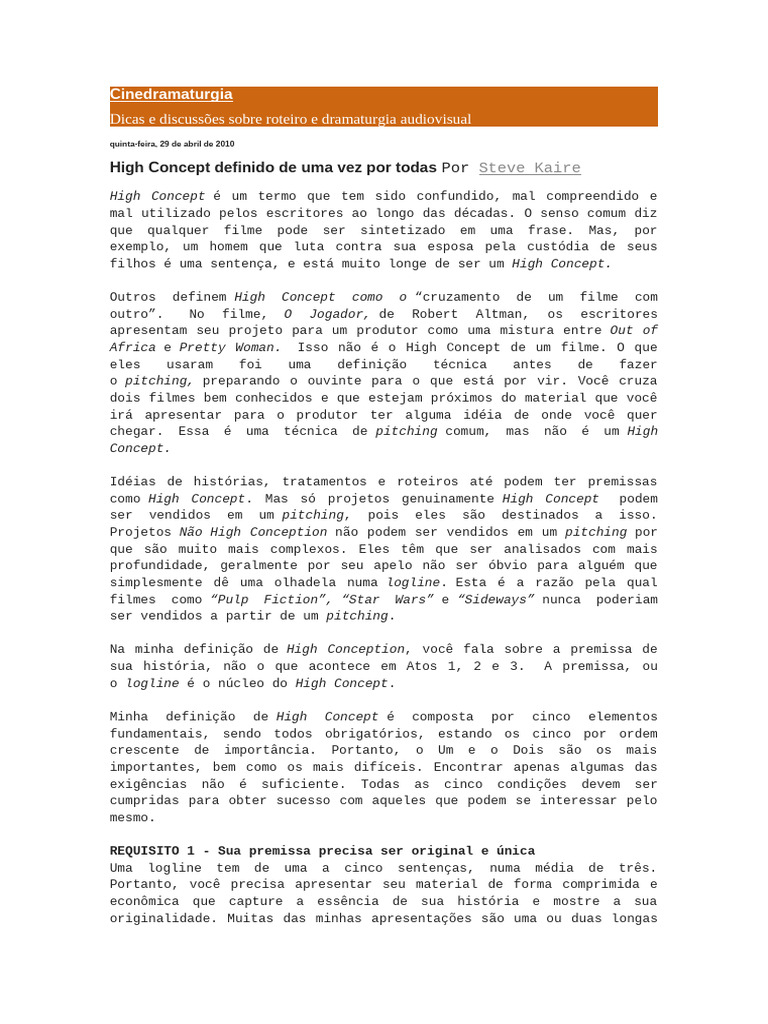 High concept-Roteiro | PDF | Definição