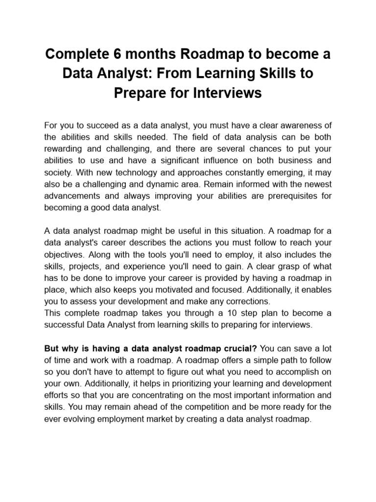 6-Month Data Analyst Career Roadmap | PDF | Microsoft Excel | Statistics