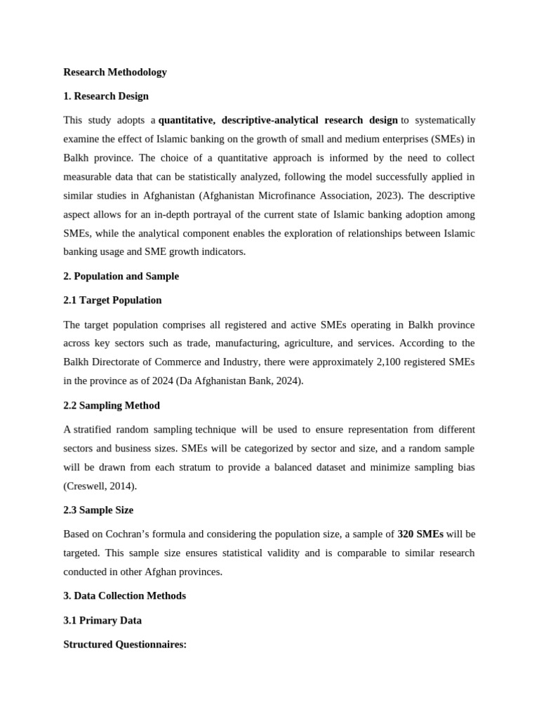 Islamic Banking Impact on SMEs in Balkh | PDF | Sampling (Statistics ...
