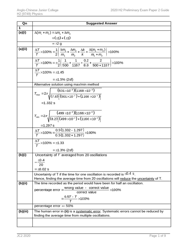 2020 J2 H2 Physics Prelim P2 Guide | PDF | Atmosphere Of Earth ...