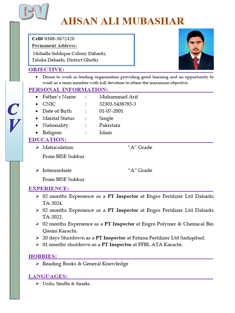 Ahsan Ali Mubashar: Objective | PDF