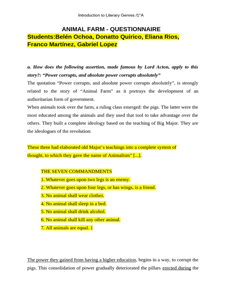 Animal Farm - Questionnaire 2 | PDF | Tyrant