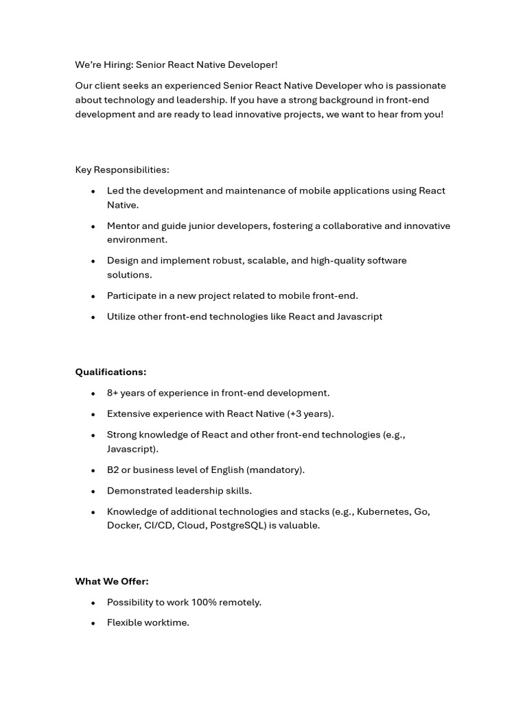 Senior React Native Developer | PDF
