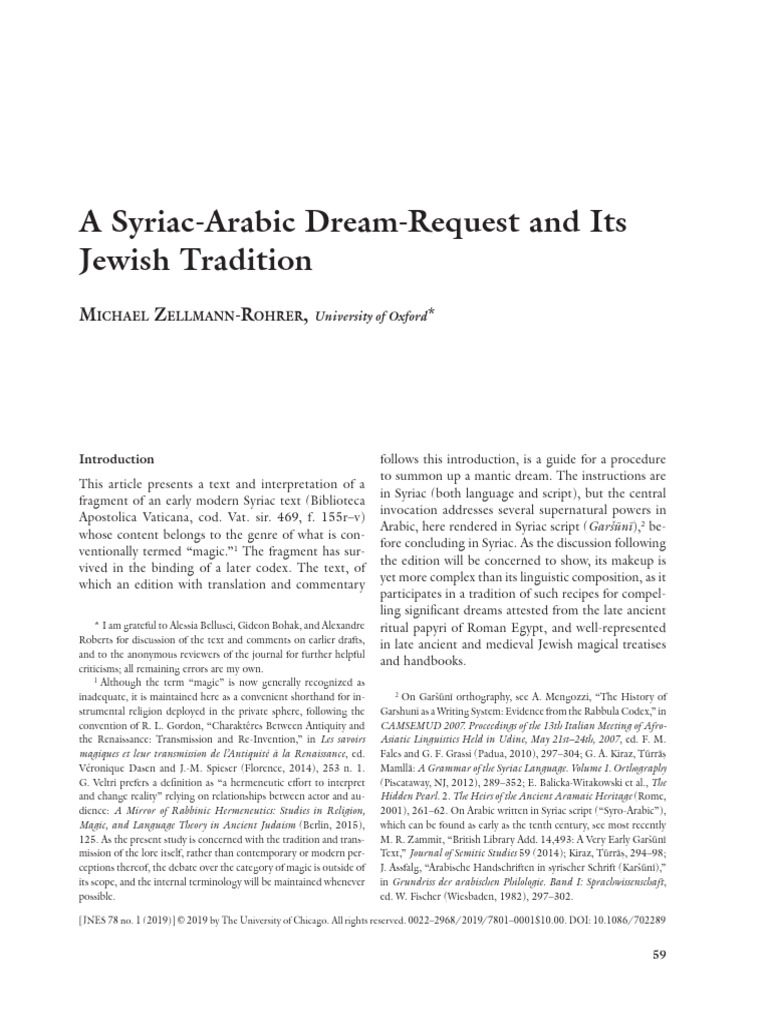A Syriac-Arabic Dream-Request and Its Jewish Tradition | PDF | Amulet