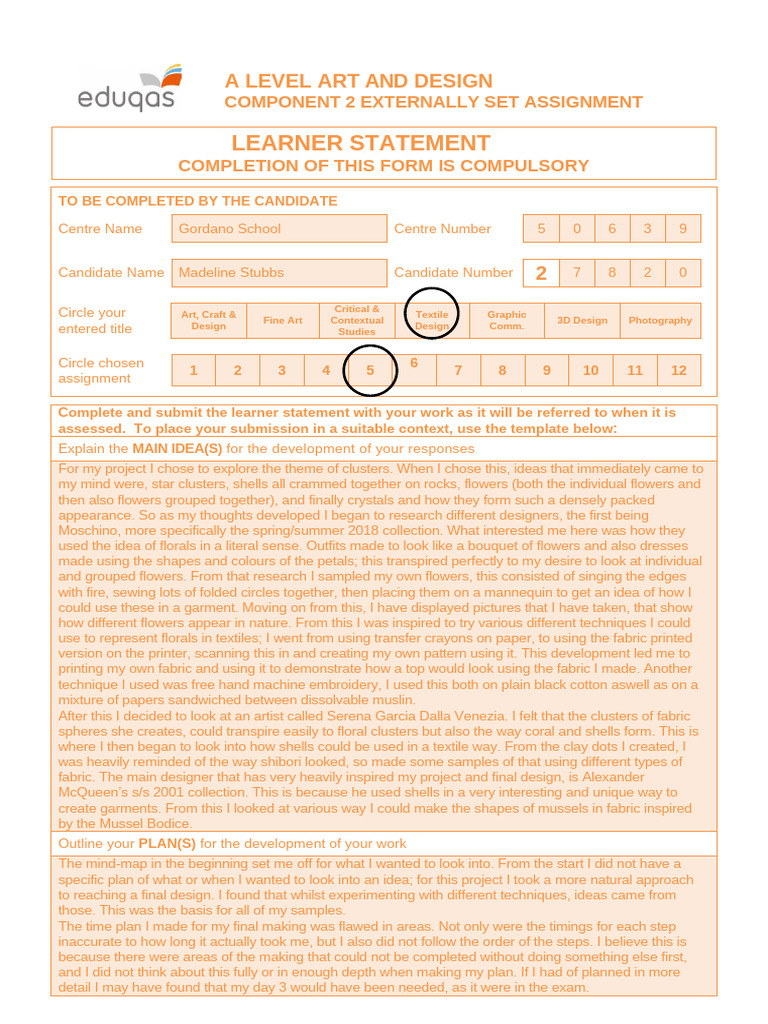 Exam Learner Statement Docs | PDF | Textiles