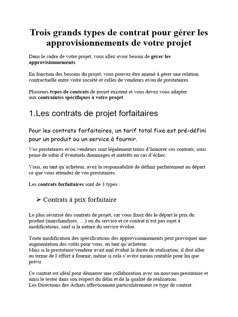Types de contrats pour approvisionnements | PDF | Prix | Inflation