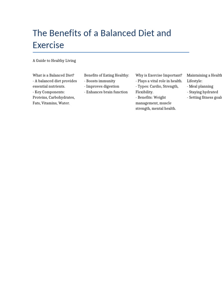 Balanced Diet and Exercise Benefits Guide | PDF