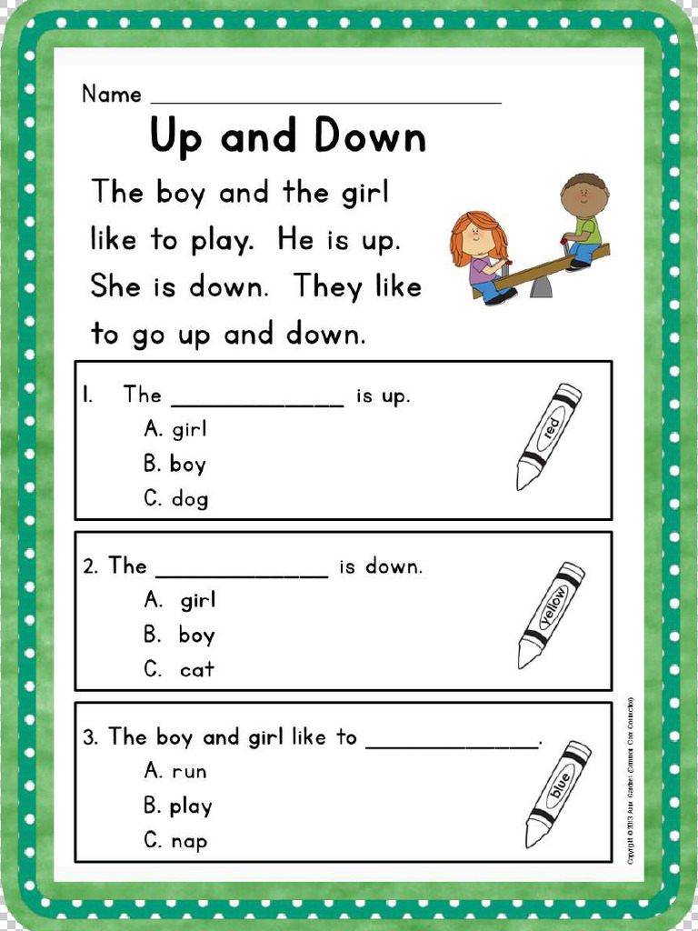 01 - Kindergarten Reading Comprehension Passages & Questions - Guided ...