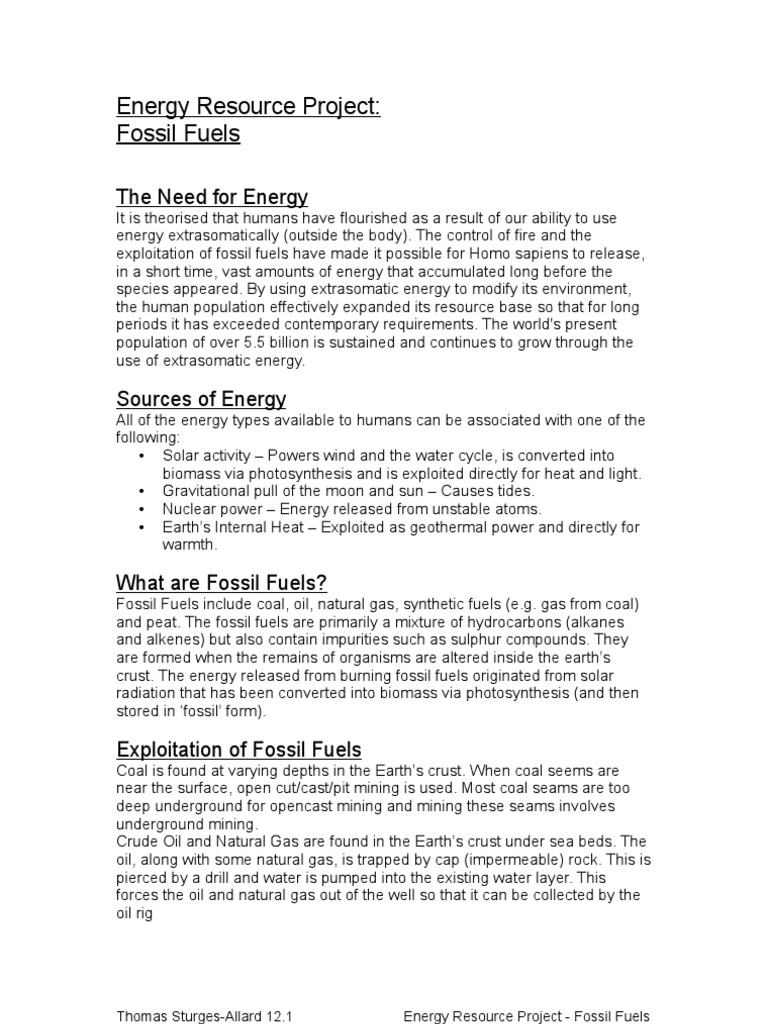 Energy Resource Project - Fossil Fuels | PDF | Fuels | Fossil Fuels