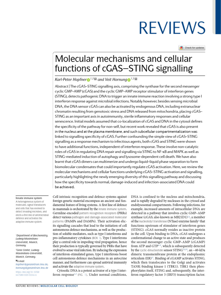 2020 - Molecular Mechanisms and Cellular Functions of cGAS-STING ...