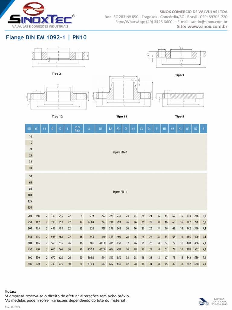 Flange Din Pn10 Pn16 e Pn40 Sinox | PDF