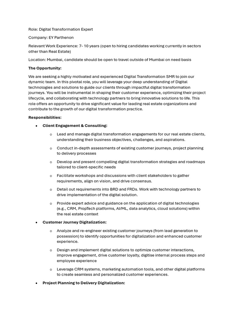JD - Digital Transformation | PDF | Customer Experience | Customer ...