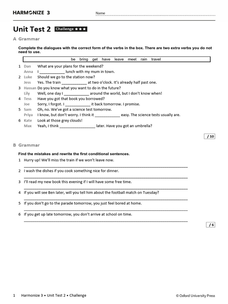 Harmonize 3 Unit 2 Test Challenge | PDF