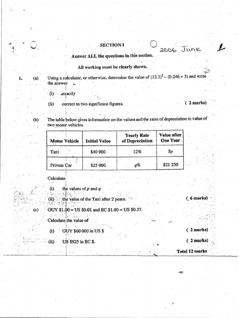 Csec Math 2006 | PDF