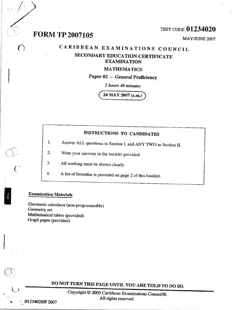 Csec Math 2007 | PDF