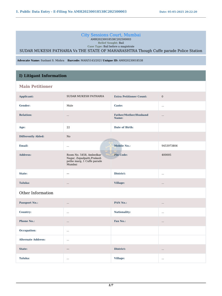 City Sessions Court, Mumbai: I) Litigant Information | PDF | Misconduct | Common Law