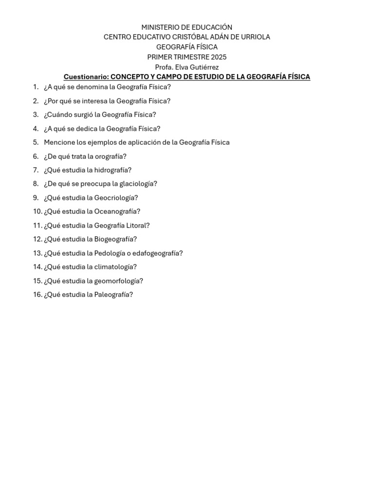 Cuestionario Concepto de La Geografía Física - 250406 - 141513 | PDF