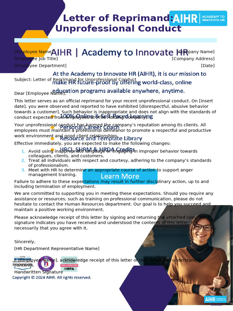 Unprofessional Conduct Letter of Reprimand | PDF