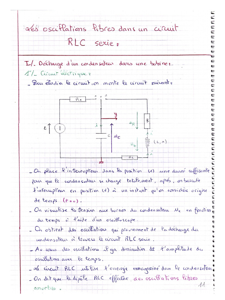 Mon Cours de Physique 2BAC Les Oscillations Libres Dans Un Circuit RLC Série | PDF
