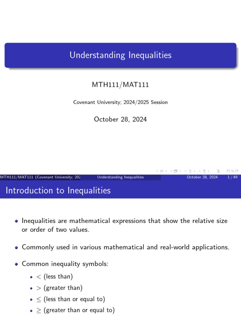 MTH111 Lec2d Inequalities | PDF | Inequality (Mathematics) | Mathematics